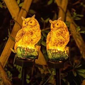 Dazzle Bright Owl Figure Solar LED Lights, Resin Garden Waterproof Decorations with Stake for Outdoor Yard Pathway Outside Patio Lawn Decor to Scare Birds Away, Brown (2 Pack)