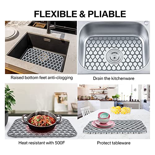 Kitchen Sink Mat, Sink Protectors for Kitchen Sink, Silicone Sink Mats for Stainless Steel Sink, Silicone Drying Mat Dish Dryer Mats, Can be Cut for Center Drain or Rear Drain (13.58"x11.6")