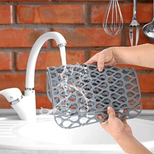 Kitchen Sink Mat, Sink Protectors for Kitchen Sink, Silicone Sink Mats for Stainless Steel Sink, Silicone Drying Mat Dish Dryer Mats, Can be Cut for Center Drain or Rear Drain (13.58"x11.6")