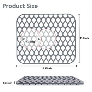 Kitchen Sink Mat, Sink Protectors for Kitchen Sink, Silicone Sink Mats for Stainless Steel Sink, Silicone Drying Mat Dish Dryer Mats, Can be Cut for Center Drain or Rear Drain (13.58"x11.6")