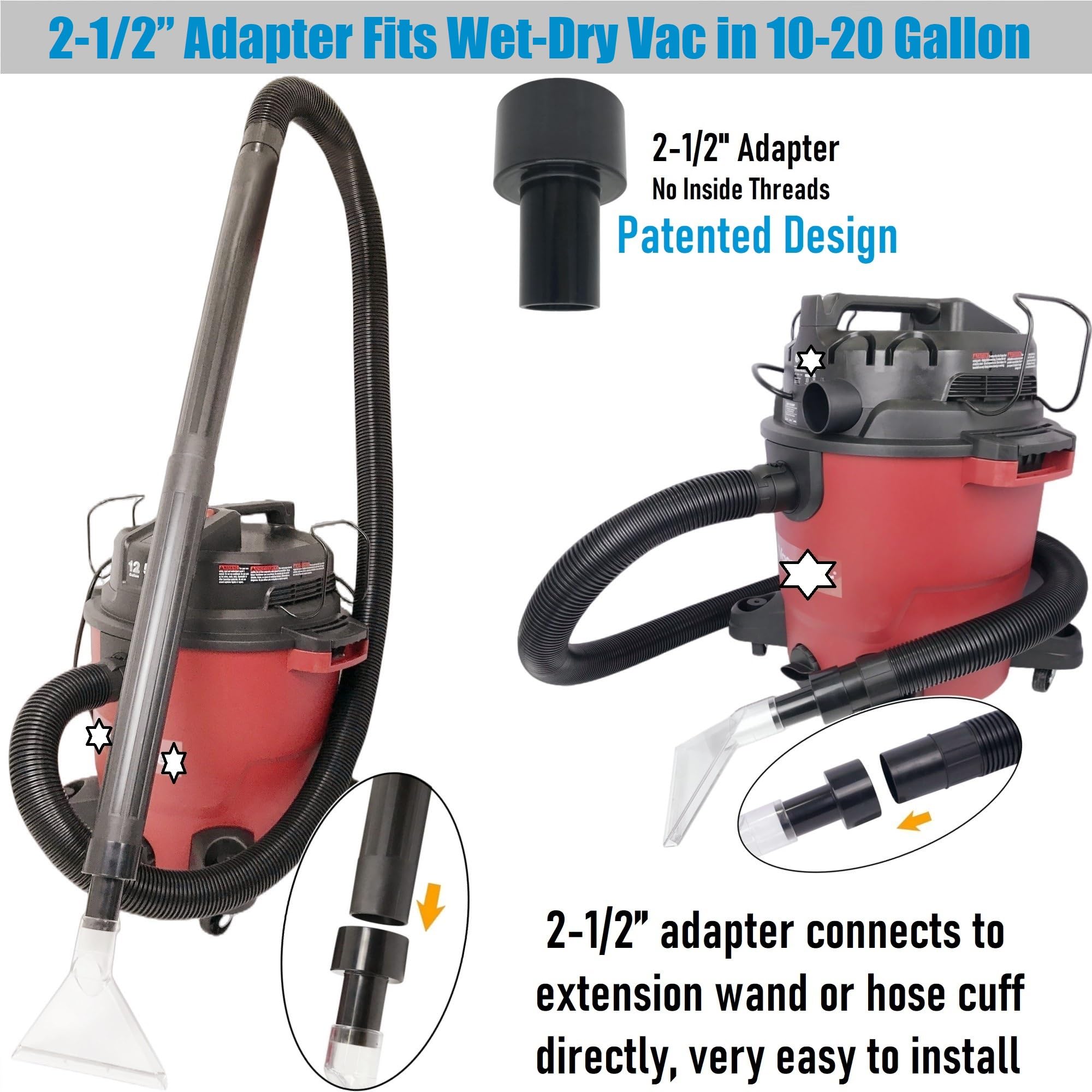 Happy Tree Universal Fits All Shop Vacs with 2-1/2"& 1-7/8" & 1-1/4" Adapters Large 7-1/2"& Small 3-1/2" Clear Head for Upholstery/Carpet Cleaning, Shop Vac Extractor Attachment