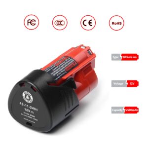 DV8DKV7 2 Pack M12 2.5Ah Replacement Battery Compatible with Milwaukee M12 Battery 48-11-2401 48-11-2402 48-11-2411 48-11-2420 48-11-2440 Milwaukee M12 12V Cordless Tools