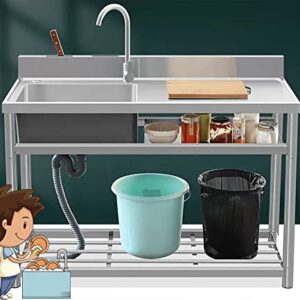 Stainless Steel Free-standing Kitchen Sink Commercial Restaurant Sink Stainless Steel Free-standing Kitchen Sink for Laundry Garage Camping 80x50x80cm/31.5x19.7x31.5in Left