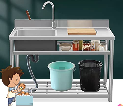 Stainless Steel Free-standing Kitchen Sink Commercial Restaurant Sink Stainless Steel Free-standing Kitchen Sink for Laundry Garage Camping 80x50x80cm/31.5x19.7x31.5in Left