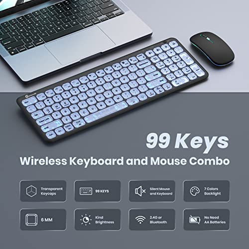 GEODMAER Wireless Keyboard and Mouse with 8 Colors Backlits