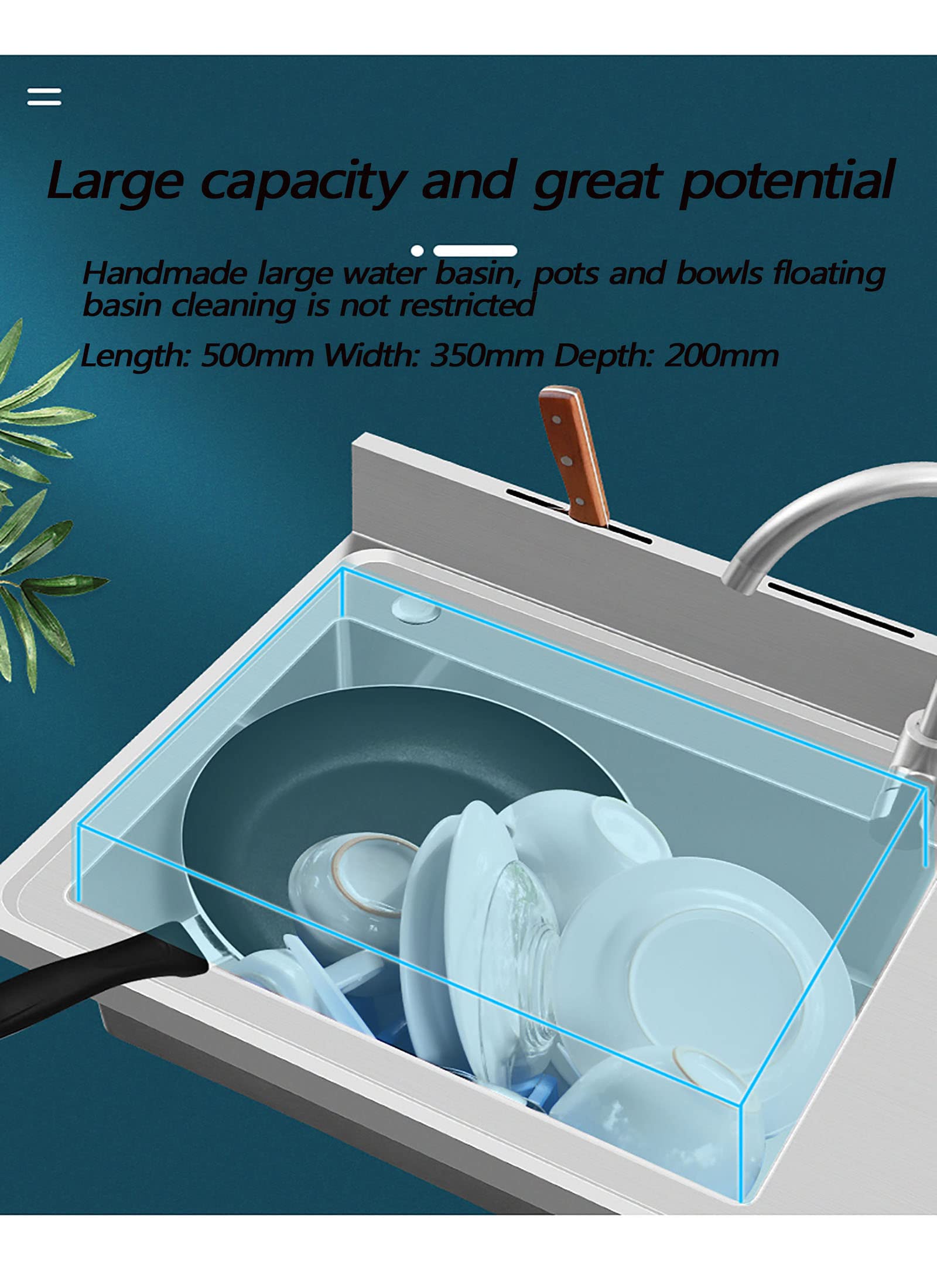 Free Standing Portable Utility Sink Commercial Restaurant Sink Stainless Steel Free-standing Kitchen Sink for Laundry Garage Camping 90x50x80cm/35.4x19.7x31.5in Left