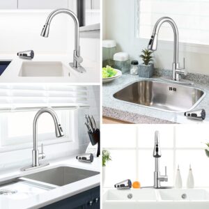 Herogo Kitchen Sink Faucet, Kitchen Faucets with Pull Down Sprayer Brushed Nickel, Stainless Steel High Arc Single Handle Faucet with 1 Hole or 3 Hole Deck Plate for Farmhouse Laundry RV Wet Bar Sinks