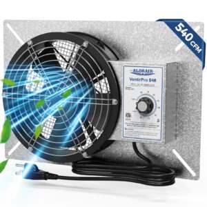 alorair 540 cfm ip-55 grade crawlspace ventilation fans with humidistat & thermostat, 8.7 inches basement vent fans with isolation mesh, ventilator fan for crawl space basement attic garage, exhaust