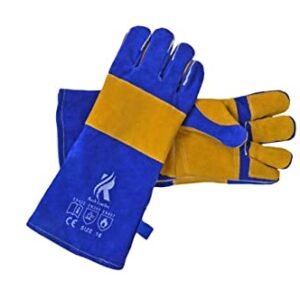 16 Inches Suede Leather welding gloves Fir/Heat Resistant Gloves for Tig welder, bbq Grill, woodstove, Mig Welding Etc. Heavy Duty Gloves in Blue by RUSH