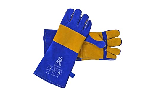 16 Inches Suede Leather welding gloves Fir/Heat Resistant Gloves for Tig welder, bbq Grill, woodstove, Mig Welding Etc. Heavy Duty Gloves in Blue by RUSH