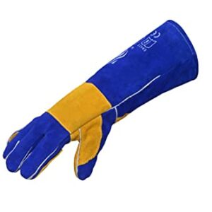 16 Inches Suede Leather welding gloves Fir/Heat Resistant Gloves for Tig welder, bbq Grill, woodstove, Mig Welding Etc. Heavy Duty Gloves in Blue by RUSH