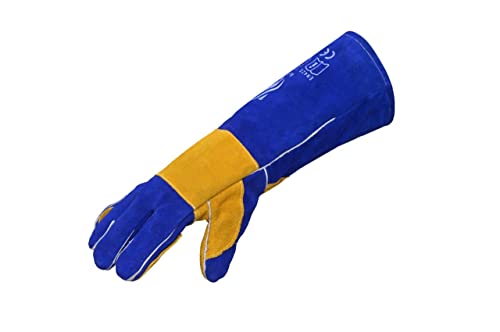 16 Inches Suede Leather welding gloves Fir/Heat Resistant Gloves for Tig welder, bbq Grill, woodstove, Mig Welding Etc. Heavy Duty Gloves in Blue by RUSH