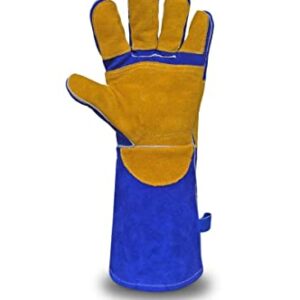 16 Inches Suede Leather welding gloves Fir/Heat Resistant Gloves for Tig welder, bbq Grill, woodstove, Mig Welding Etc. Heavy Duty Gloves in Blue by RUSH