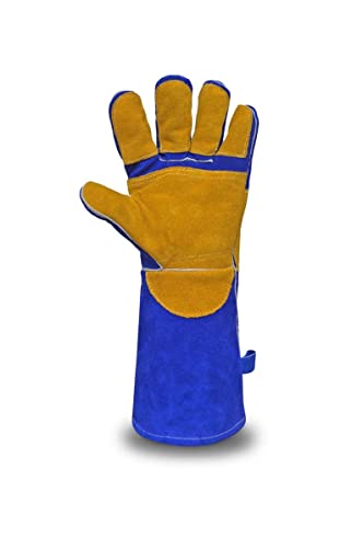 16 Inches Suede Leather welding gloves Fir/Heat Resistant Gloves for Tig welder, bbq Grill, woodstove, Mig Welding Etc. Heavy Duty Gloves in Blue by RUSH