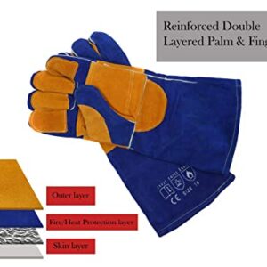 16 Inches Suede Leather welding gloves Fir/Heat Resistant Gloves for Tig welder, bbq Grill, woodstove, Mig Welding Etc. Heavy Duty Gloves in Blue by RUSH