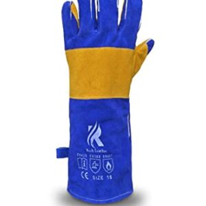 16 Inches Suede Leather welding gloves Fir/Heat Resistant Gloves for Tig welder, bbq Grill, woodstove, Mig Welding Etc. Heavy Duty Gloves in Blue by RUSH