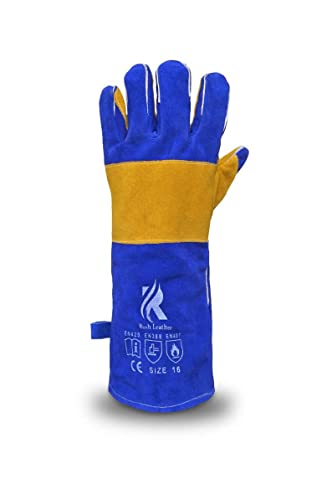 16 Inches Suede Leather welding gloves Fir/Heat Resistant Gloves for Tig welder, bbq Grill, woodstove, Mig Welding Etc. Heavy Duty Gloves in Blue by RUSH