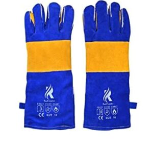 16 Inches Suede Leather welding gloves Fir/Heat Resistant Gloves for Tig welder, bbq Grill, woodstove, Mig Welding Etc. Heavy Duty Gloves in Blue by RUSH