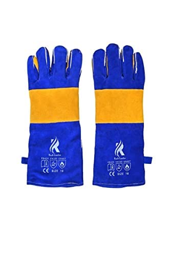 16 Inches Suede Leather welding gloves Fir/Heat Resistant Gloves for Tig welder, bbq Grill, woodstove, Mig Welding Etc. Heavy Duty Gloves in Blue by RUSH