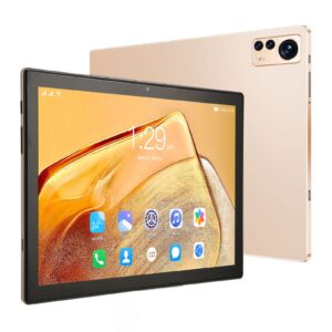 Focket 10 inch Tablet, Quad Core WiFi Tablet with IPS HD Touchscreen, 6GB RAM 256GB ROM, 16MP 32MP Dual Camera, 7000mAh Lasting Battery, BT, 128GB Expandable Memory, Slim Design (Gold)