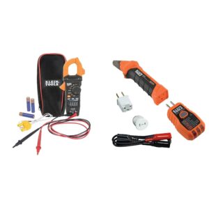 klein tools cl390 digital clamp meter, reverse contrast display & 80016 circuit breaker finder tool kit with accessories, 2-piece set, includes cat. no. et310 and cat. no. 69411