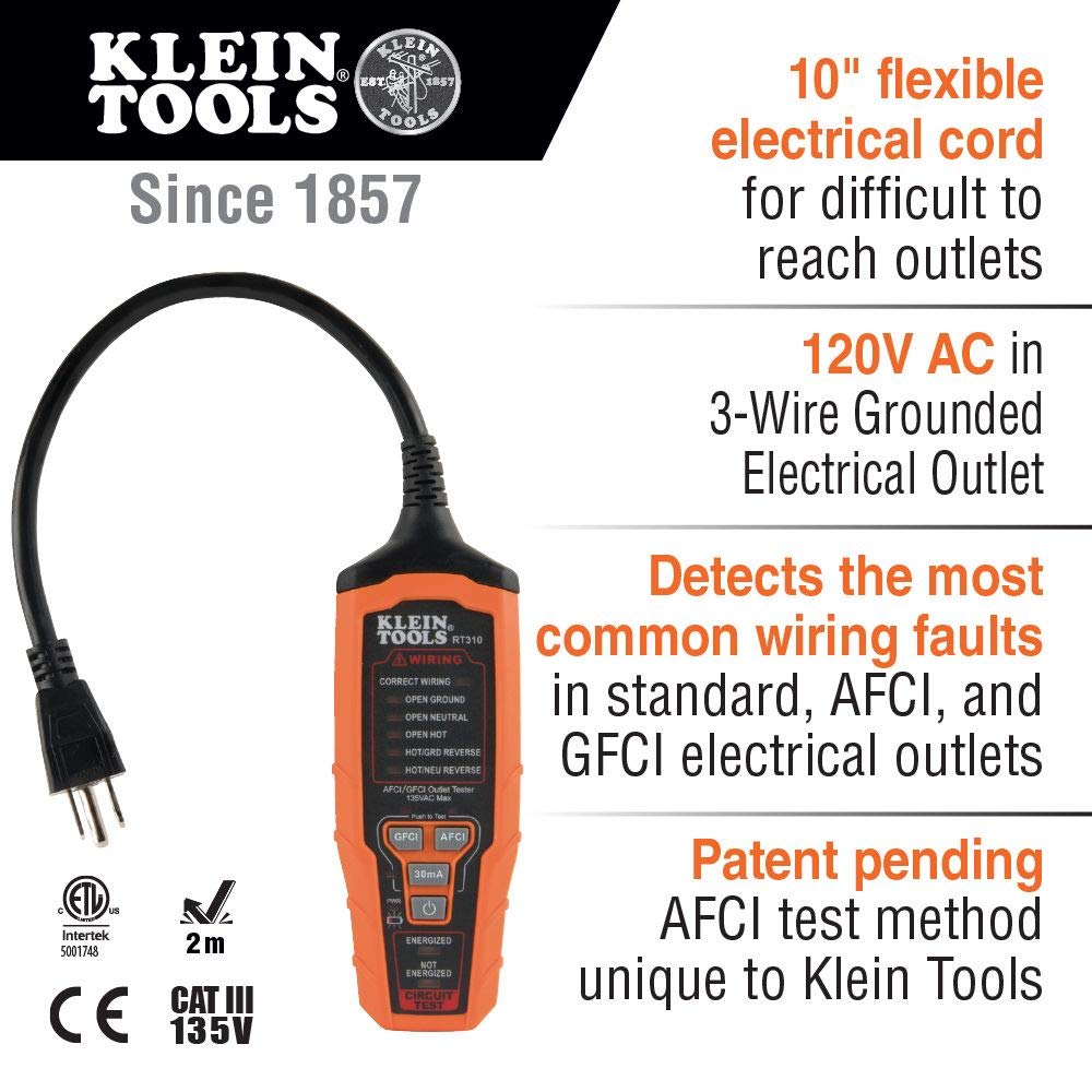 Klein Tools Outlet Tester + Carrying Case for Testers and Multimeters