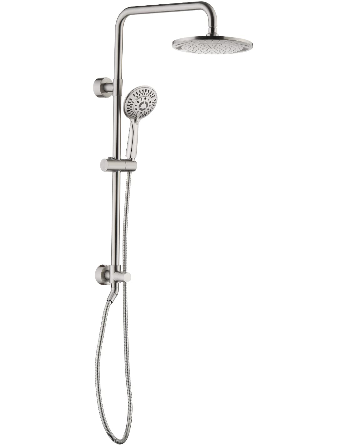 BRIGHT SHOWERS Rain System Including 9 Inch Rainfall shower head and Handheld with Height Adjustable Holder, Solid Brass Rail and 60 Inch Long Stainless Steel Shower Hose