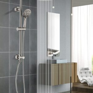 BRIGHT SHOWERS Rain System Including 9 Inch Rainfall shower head and Handheld with Height Adjustable Holder, Solid Brass Rail and 60 Inch Long Stainless Steel Shower Hose