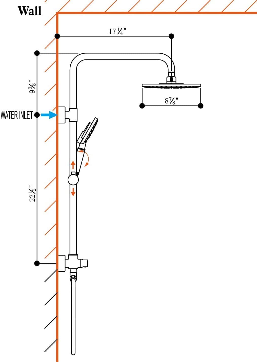 BRIGHT SHOWERS Rain System Including 9 Inch Rainfall shower head and Handheld with Height Adjustable Holder, Solid Brass Rail and 60 Inch Long Stainless Steel Shower Hose