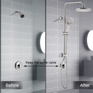 BRIGHT SHOWERS Rain System Including 9 Inch Rainfall shower head and Handheld with Height Adjustable Holder, Solid Brass Rail and 60 Inch Long Stainless Steel Shower Hose