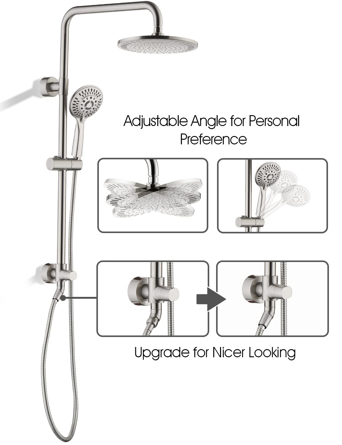 BRIGHT SHOWERS Rain System Including 9 Inch Rainfall shower head and Handheld with Height Adjustable Holder, Solid Brass Rail and 60 Inch Long Stainless Steel Shower Hose