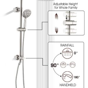 BRIGHT SHOWERS Rain System Including 9 Inch Rainfall shower head and Handheld with Height Adjustable Holder, Solid Brass Rail and 60 Inch Long Stainless Steel Shower Hose