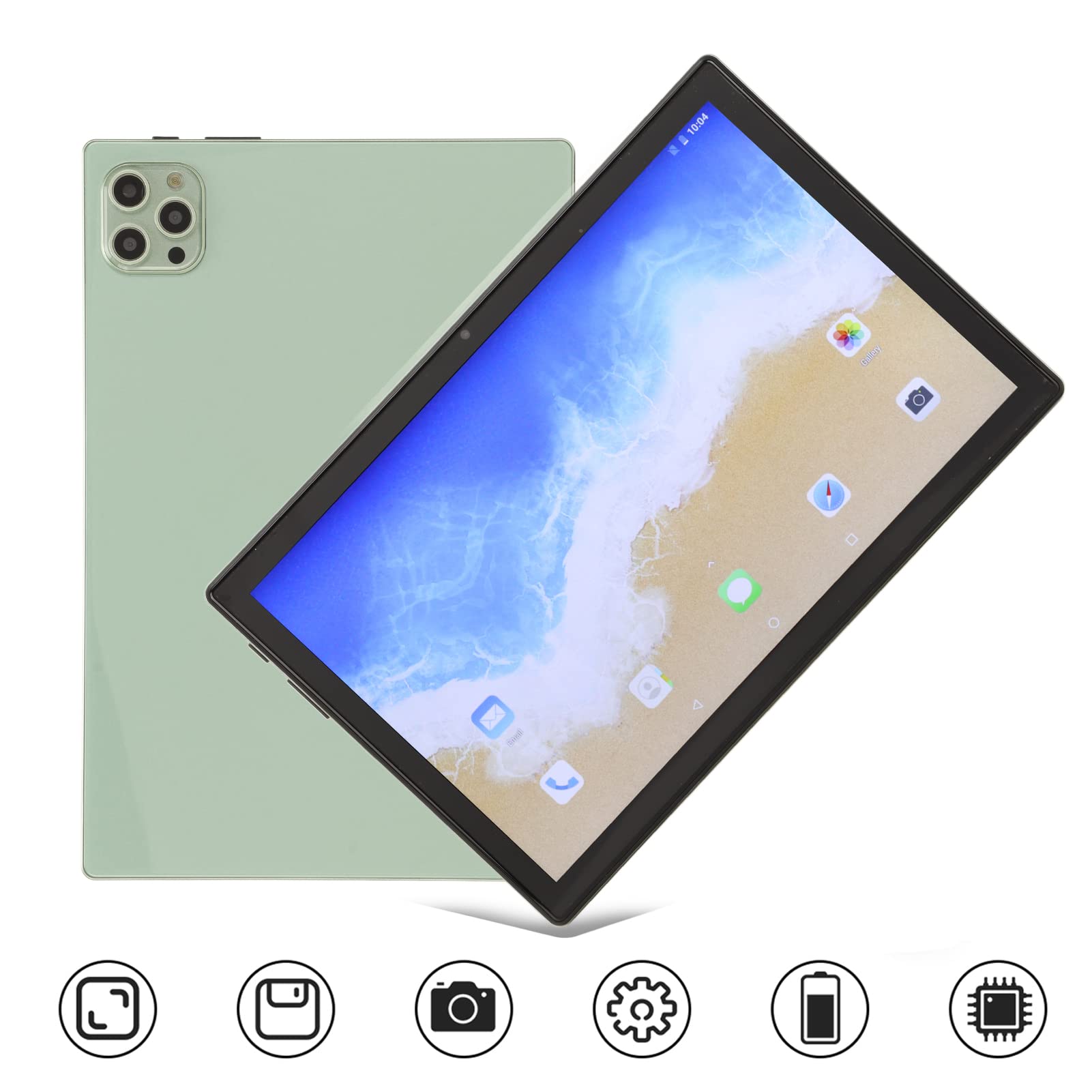 HD Tablet, 10 Inch 1920x1200 IPS Display Screen Green Calling Tablet 6G RAM 128G ROM 2.4G 5G WiFi and BT5.0 Connection PC Tablet for 12 100 to 240V