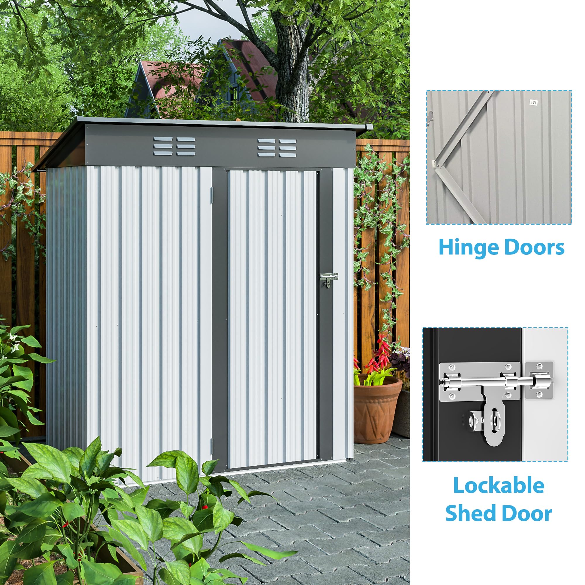 Morhome 5x3 FT Outdoor Storage Shed,Tool Garden Metal Sheds with Lockable Door,Outside Waterproof Galvanized Steel Storage House for Backyard Garden, Patio, Lawn