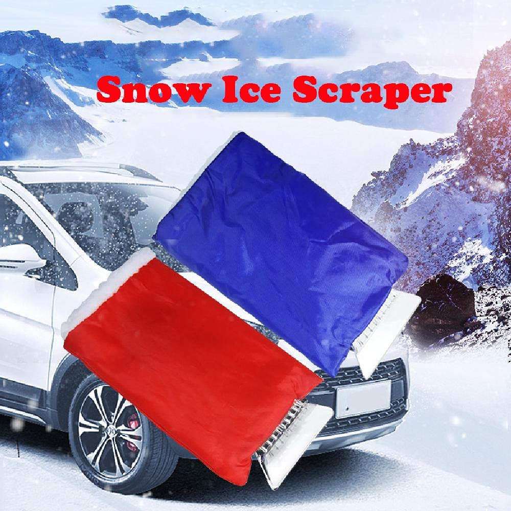 SEIWEI 2 Pack Car Windscreen Ice Scraper Removal No Scratch Handheld Snow Frost Scrapers Van Truck Windshield Cleaning Tool with Mitt Glove (Blue and Red)