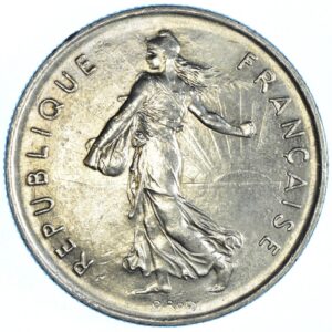 1970-2001 5 Franc Fifth French Republic Coin. With Marianne"Sower" French Walking Liberty Design And"Liberte, Egalite, Fraternite" National Values. 5 Franc Graded By Seller. Circulated Condition.