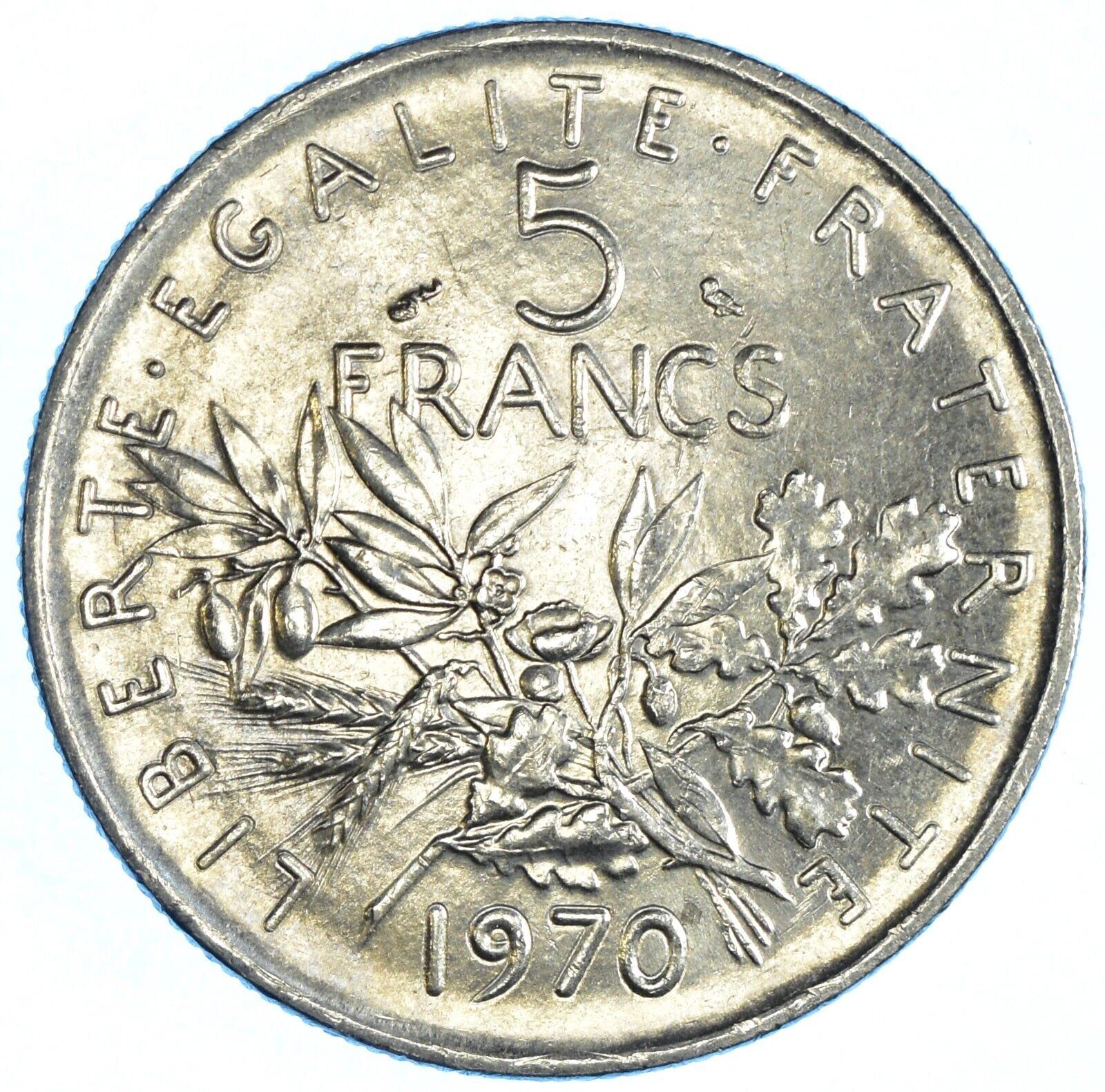 1970-2001 5 Franc Fifth French Republic Coin. With Marianne"Sower" French Walking Liberty Design And"Liberte, Egalite, Fraternite" National Values. 5 Franc Graded By Seller. Circulated Condition.