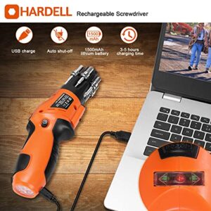 HARDELL Electric Screwdriver Cordless, 3.6V Rechargeable Power Screwdriver With Rear Flashlight, 6 In 1 Electric Screwdriver Set For Assembly Furniture, 1.5Ah Li-Ion Battery Screwdriver, 3.5 N.m