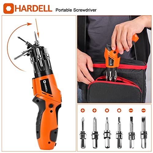 HARDELL Electric Screwdriver Cordless, 3.6V Rechargeable Power Screwdriver With Rear Flashlight, 6 In 1 Electric Screwdriver Set For Assembly Furniture, 1.5Ah Li-Ion Battery Screwdriver, 3.5 N.m