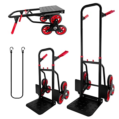 Stair Climber Hand Truck Dolly, Heavy Duty 330 Lb Capacity Trolley Cart with Telescoping Handle and Rubber Wheels 6 Rubber Wheels and Rope for Moving Logistics Warehouse