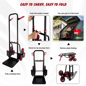 Stair Climber Hand Truck Dolly, Heavy Duty 330 Lb Capacity Trolley Cart with Telescoping Handle and Rubber Wheels 6 Rubber Wheels and Rope for Moving Logistics Warehouse