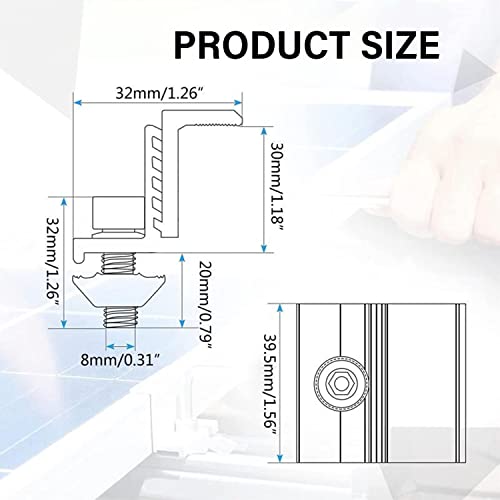 KEPNILO - 12 Pack Upgraded Solar Panel Mounting Brackets End Clamps, Easy Install and Adjustable 30 - 55mm Rail End Clamps, Durable Aluminum Z Brackets Install Accessories for Solar Panel DIY Mounting