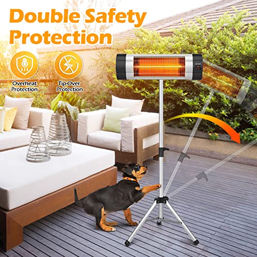 Outdoor Patio Heater, 1500W Electric Infrared Heater with Remote, 3 Modes, 24H Timer Auto Shut Off, Outdoor Space Heater with Tip-over Over-heat Protection, Waterproof，Wall-mounted/Tripod For Garage