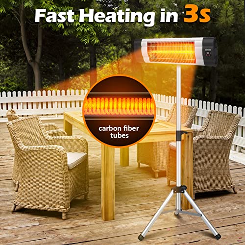 Outdoor Patio Heater, 1500W Electric Infrared Heater with Remote, 3 Modes, 24H Timer Auto Shut Off, Outdoor Space Heater with Tip-over Over-heat Protection, Waterproof，Wall-mounted/Tripod For Garage