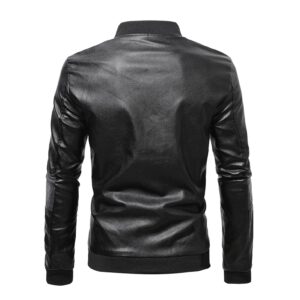 Maiyifu-GJ Men Stand Collar Leather Jacket Pu Patchwork Zip Up Bomber Biker Coat Lightweight Faux Leather Motorcycle Jackets (Black,5X-Large)