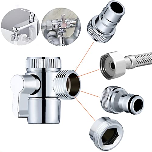 Faucet Diverter Valve with Faucet Aerator Sink Faucet to Garden Hose Shunt Faucet Adapter for Bathroom/Kitchen Sink Faucets Connected to Portable Washing Machines/Dishwashers (G1/2 "& 3/4 ")