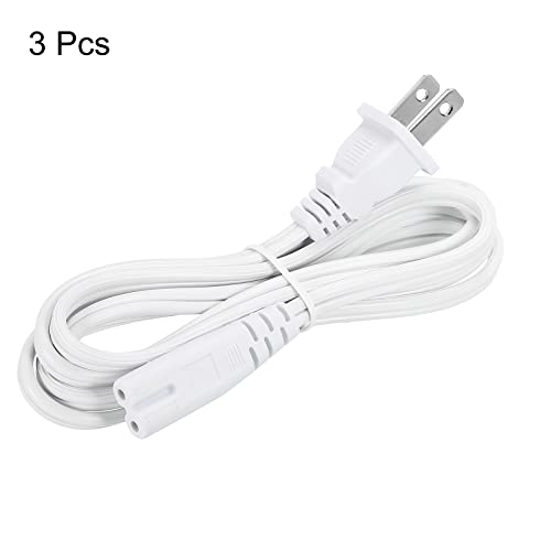 PATIKIL 2 Prong AC Power Cord 5ft (1.5 Meters) 18 AWG 2Slot to C8 Female Cable Replacement for Laptop Electronics TV Computer Printer Radio Monitor White Pack of 3