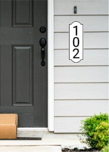 vertical white and black house number, address plaque outside sign - mailbox numbers (10" x 3.5") customized sign for house, store, office, outside, 911 visibility signage, (vertical)