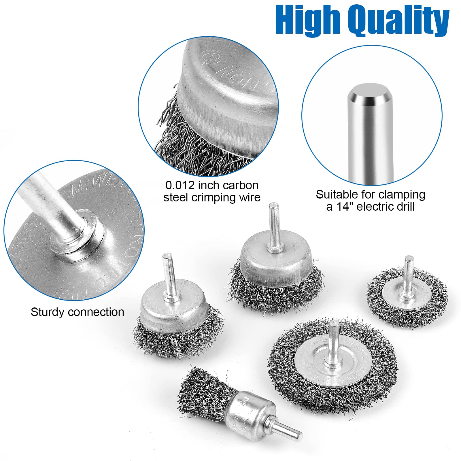 Wire Brush for Drill, Wire Wheel Brush Cup Set, Wire Wheel for Drill 0.012 Carbon Steel Wire, Drill Wire Brush for Drill 1/4 Inch Arbor for Cleaning Rust, Stripping and Drill Attachment