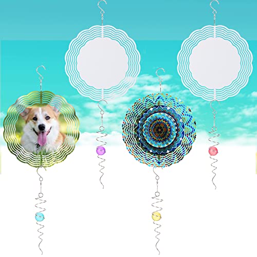 4pcs 10inch Sublimation Wind Spinner Blanks for Yard and Garden, 3D Metal Hanging Wind Sculpture with Gazing Ball Spiral Tail, DIY Crafts Ornaments Wind Chimes for Indoor Outdoor Porch Garden Yard